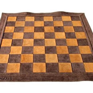 StonKraft - Big Size 19" x 19" Genuine Leather Chess Board | Roll-up Tournament Chess | Brown Suede