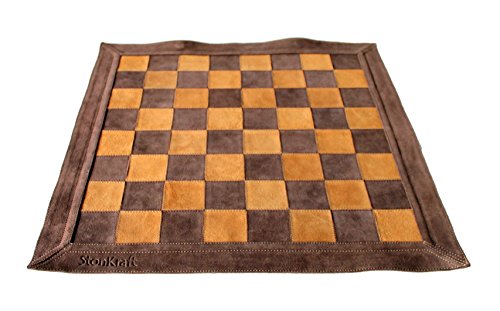 StonKraft - Big Size 19" x 19" Genuine Leather Chess Board | Roll-up Tournament Chess | Brown Suede