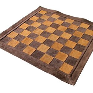 StonKraft - Big Size 19" x 19" Genuine Leather Chess Board | Roll-up Tournament Chess | Brown Suede