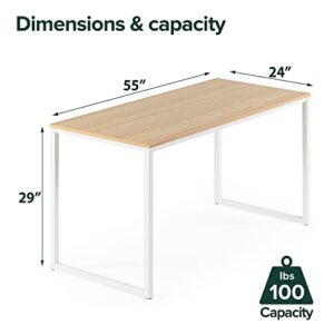 ZINUS Jennifer 55 Inch White Frame Desk, Computer Workstation, Office Desk, Dining Table, Easy Assembly, Natural