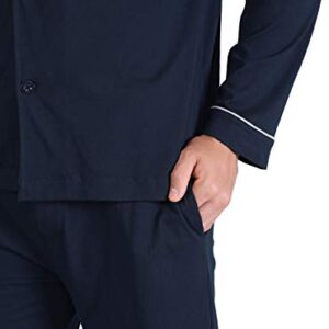 DAVID ARCHY Men's 100% Cotton Long Button-Down Sleepwear Pajama Set (M, Navy Blue)