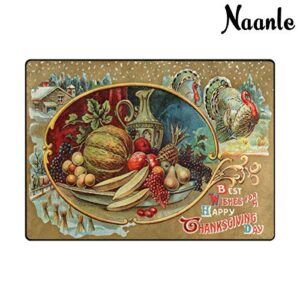 Naanle Holiday Area Rug 5'x7', Thanksgiving Turkey Day Polyester Area Rug Mat for Living Dining Dorm Room Bedroom Home Decorative