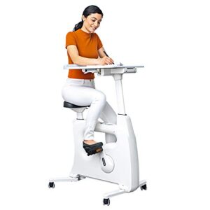 flexispot home workstation desk bike stand up folding exercise desk cycle height adjustable office desk stationary exercise bike - deskcise pro (with desktop, white)