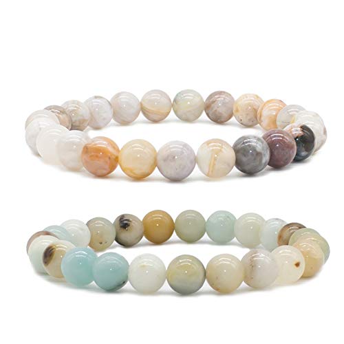 Bivei Natural Gem Semi Precious Reiki Healing Crystals Handmade 8mm Round Beads Stretch Bracelet