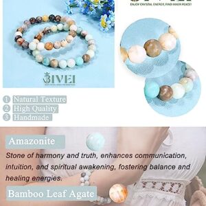 Bivei Natural Gem Semi Precious Reiki Healing Crystals Handmade 8mm Round Beads Stretch Bracelet