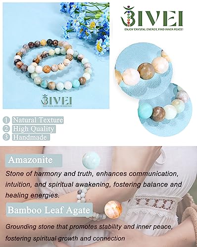 Bivei Natural Gem Semi Precious Reiki Healing Crystals Handmade 8mm Round Beads Stretch Bracelet