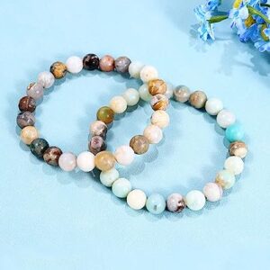 Bivei Natural Gem Semi Precious Reiki Healing Crystals Handmade 8mm Round Beads Stretch Bracelet