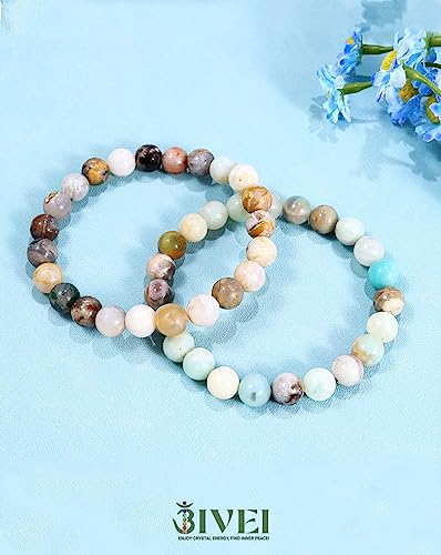 Bivei Natural Gem Semi Precious Reiki Healing Crystals Handmade 8mm Round Beads Stretch Bracelet