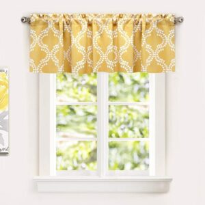 DriftAway Julianna Valance Geometric Leaf Pattern Thermal Blackout Window Curtain Valance Rod Pocket 52 Inch by 18 Inch Plus 2 Inch Header Golden Yellow