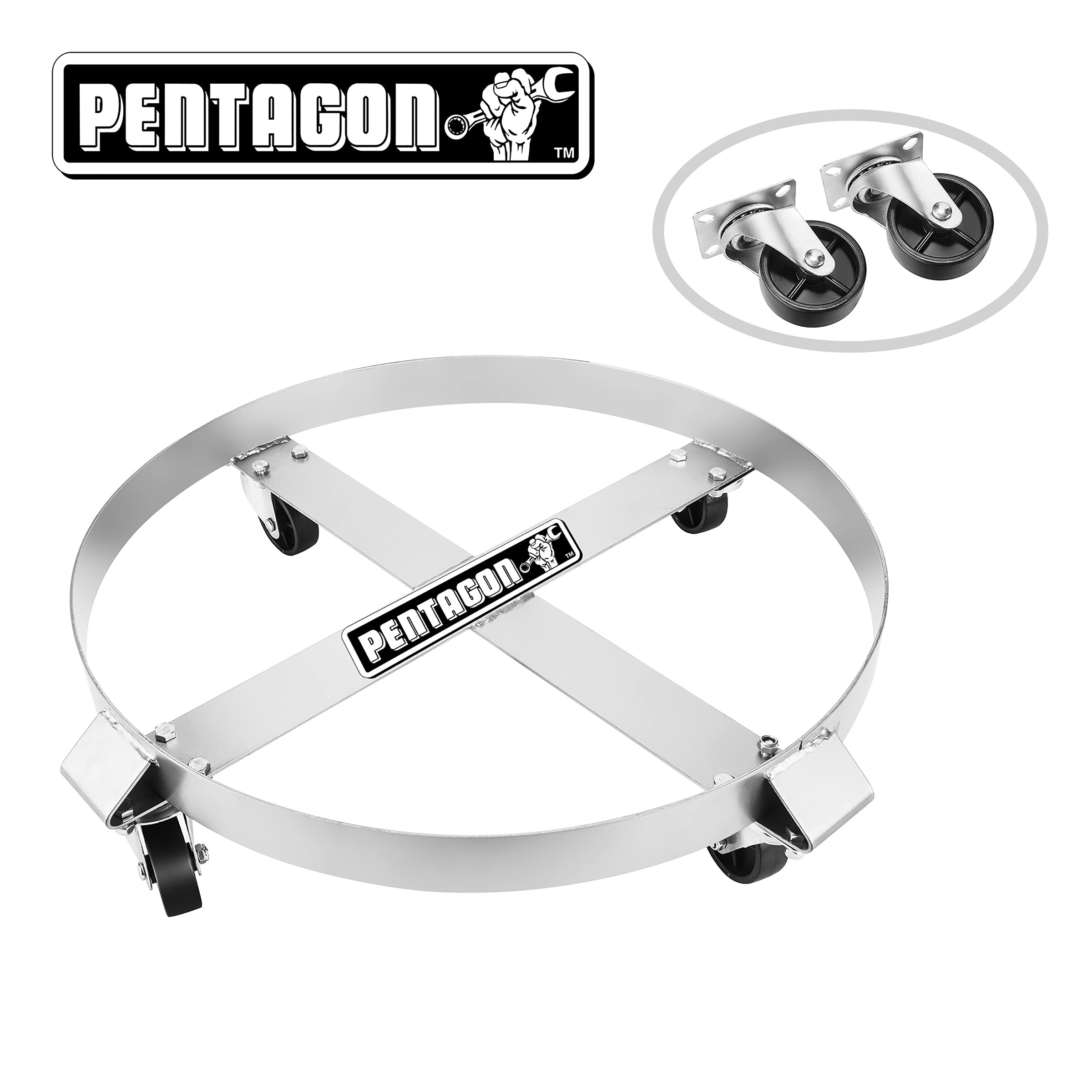 Pentagon 83-DT5493 Tool | Heavy Duty | 55-Gallon Drum Dolly | Single | Silver