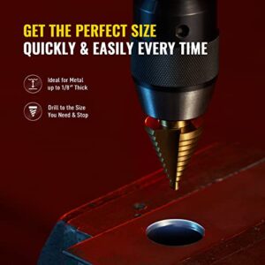 ZELCAN 10 Sizes Titanium Step Drill Bit, 1/4 to 1-3/8 Inches High Speed Steel Drill Cone Bits for Sheet Metal Hole Drilling Cutting, HSS Multi Size Hole Stepped Up Unibit for DIY Lovers Electrician