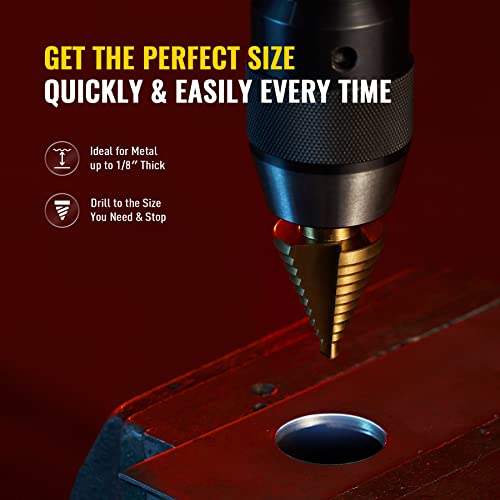 ZELCAN 10 Sizes Titanium Step Drill Bit, 1/4 to 1-3/8 Inches High Speed Steel Drill Cone Bits for Sheet Metal Hole Drilling Cutting, HSS Multi Size Hole Stepped Up Unibit for DIY Lovers Electrician