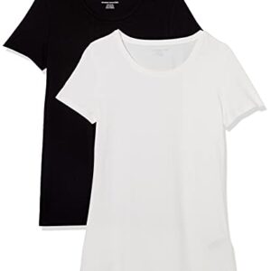 Amazon Essentials Women's Classic-Fit Short-Sleeve Crewneck T-Shirt, Pack of 2, Black/White, Large