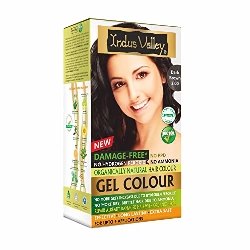 Indus Valley Natural Organic Damage Free Permanent Gel Hair Color, Ammonia Free, Vegan, Cruelty Free, Up to 100% Gray Coverage |Doctor Recommended| Bio Natural Certified- Dark Brown 3.0 (20gram+200ml) Pack of 1