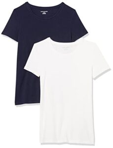 amazon essentials women's classic-fit short-sleeve crewneck t-shirt, pack of 2, navy/white, medium