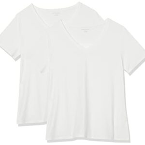 Amazon Essentials Women's Classic-Fit Short-Sleeve V-Neck T-Shirt, Pack of 2, White, Large