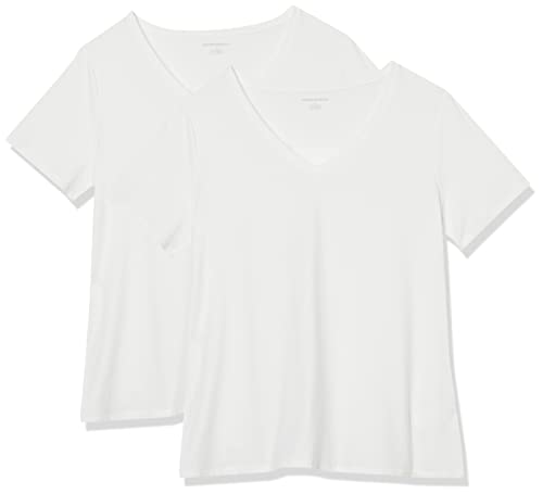 Amazon Essentials Women's Classic-Fit Short-Sleeve V-Neck T-Shirt, Pack of 2, White, Large