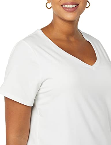 Amazon Essentials Women's Classic-Fit Short-Sleeve V-Neck T-Shirt, Pack of 2, White, Large