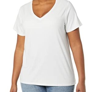 Amazon Essentials Women's Classic-Fit Short-Sleeve V-Neck T-Shirt, Pack of 2, White, Large