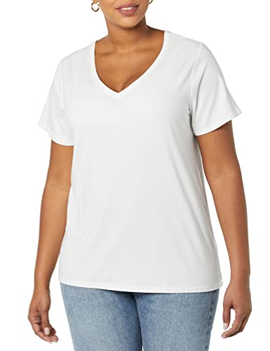 Amazon Essentials Women's Classic-Fit Short-Sleeve V-Neck T-Shirt, Pack of 2, White, Large