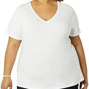 Amazon Essentials Women's Classic-Fit Short-Sleeve V-Neck T-Shirt, Pack of 2, White, Large