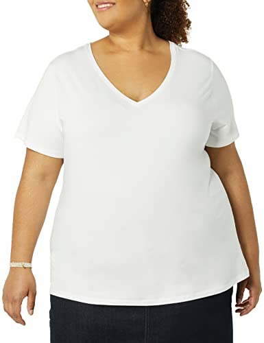 Amazon Essentials Women's Classic-Fit Short-Sleeve V-Neck T-Shirt, Pack of 2, White, Large