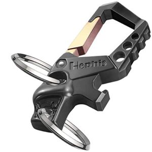 hephis heavy duty key chain bottle opener,carabiner car key chains for men and women(black and gold)