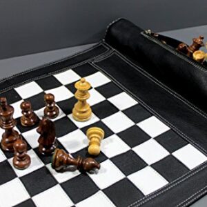 StonKraft - 19" x 15" (Playing Area 12" x 12") Genuine Roll-Up Leather Chess Set - with Wooden Chess Pieces - Black Colour | Comes with Innovative Carry Pouch