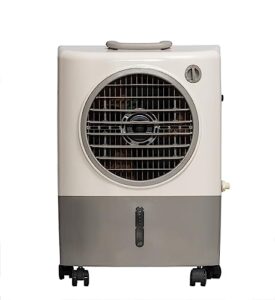 hessaire mc18m portable evaporative cooling fan, indoor/outdoor low humidity environments, 1300 cfm, 500 sq. ft., 2-speed fan, 53.4 db, white