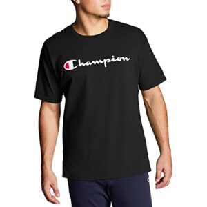 champion mens classic t-shirt, classic script t shirt, black-y06794, xx-large us