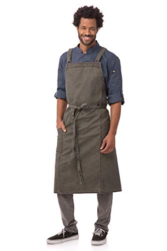 Chef Works unisex adult Denver Chefs Cross-back Bib Work Utility Apron, Olive Wood, One Size US