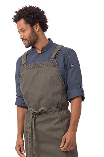 Chef Works unisex adult Denver Chefs Cross-back Bib Work Utility Apron, Olive Wood, One Size US