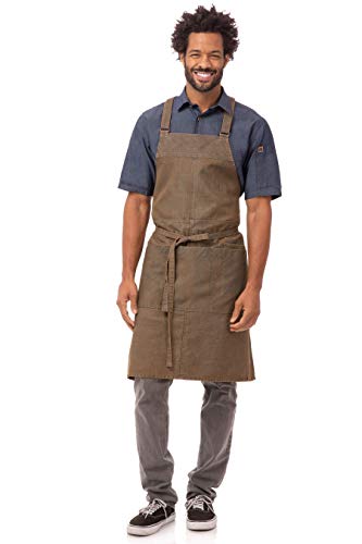 Chef Works Unisex Uptown Cross-Back Bib Apron, Blue Taupe, One Size