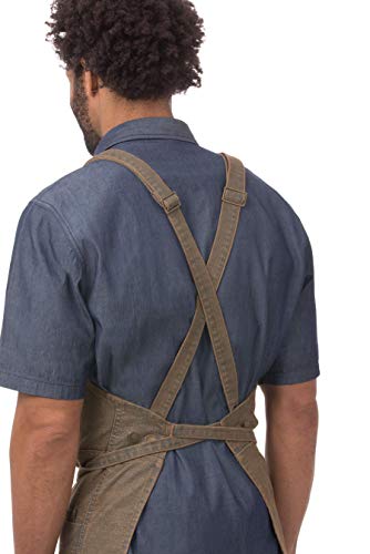 Chef Works Unisex Uptown Cross-Back Bib Apron, Blue Taupe, One Size