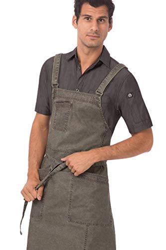 Chef Works unisex adult Denver Cross-back Bib Work Utility Apron, Olive Wood, One Size US