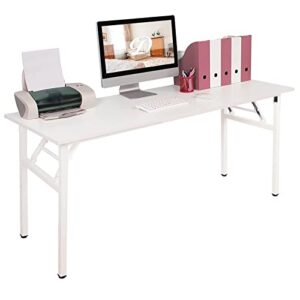 dlandhome 62 inches large home office computer desk, no install needed, composite wood board, folding dining table/workstation, 62 inches white and white legs, 1 pack