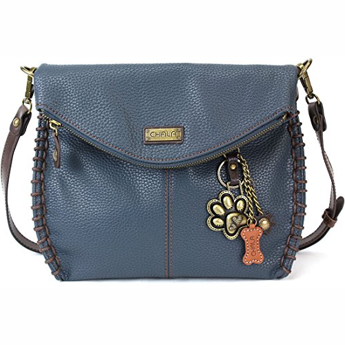 CHALA Charming Crossbody Bag - Flap Top and Metal Key Charm in Navy Blue, Cross-Body or Shoulder Purse (Paw Print Navy)