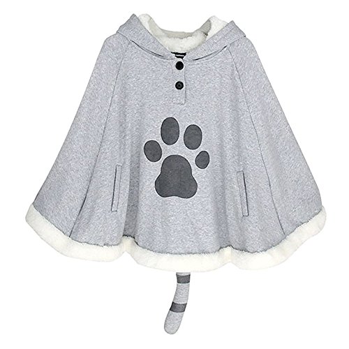 KINOMOTO Game Cat Atsume Hooded Cape Cosplay Costume Gray Cat Cotton Cloak Poncho