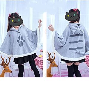 KINOMOTO Game Cat Atsume Hooded Cape Cosplay Costume Gray Cat Cotton Cloak Poncho