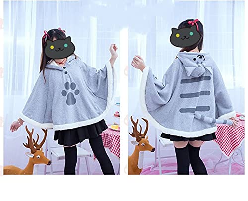 KINOMOTO Game Cat Atsume Hooded Cape Cosplay Costume Gray Cat Cotton Cloak Poncho