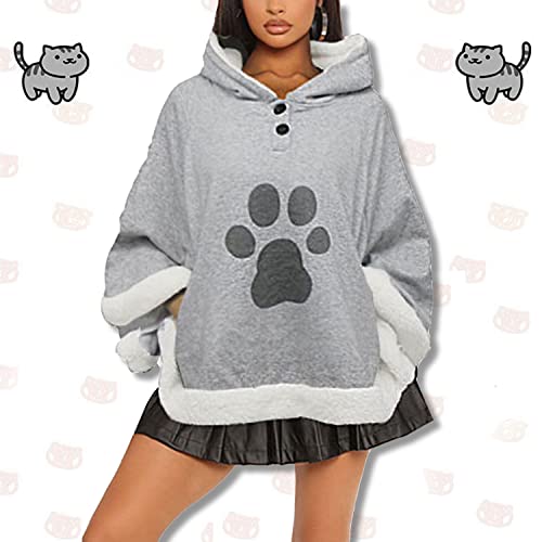 KINOMOTO Game Cat Atsume Hooded Cape Cosplay Costume Gray Cat Cotton Cloak Poncho