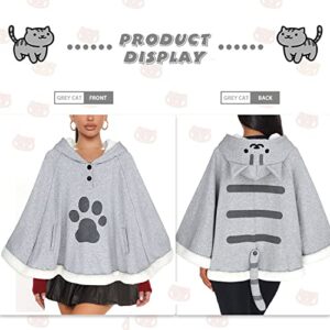 KINOMOTO Game Cat Atsume Hooded Cape Cosplay Costume Gray Cat Cotton Cloak Poncho