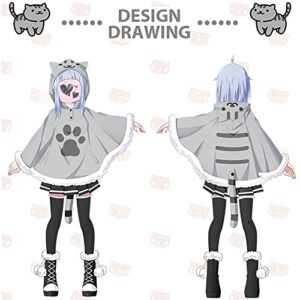 KINOMOTO Game Cat Atsume Hooded Cape Cosplay Costume Gray Cat Cotton Cloak Poncho