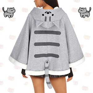 KINOMOTO Game Cat Atsume Hooded Cape Cosplay Costume Gray Cat Cotton Cloak Poncho