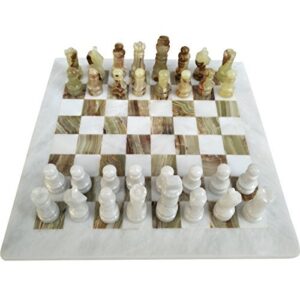 Handmade Staunton White and Green Onyx Marble Chess Board Game Set - Best Board Games for Home Décor Gifts - Suitable for Table Décor - Non Go Board Game - Non Checker Board Game