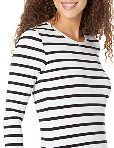 Amazon Essentials Women's Classic-Fit Long-Sleeve Crewneck T-Shirt (Available in Plus Size), Black/White Stripe, Small