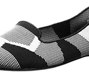 Skechers Women's Cleo-Sherlock-Engineered Knit Loafer Skimmer Ballet Flat, Black/White, 8.5 M US