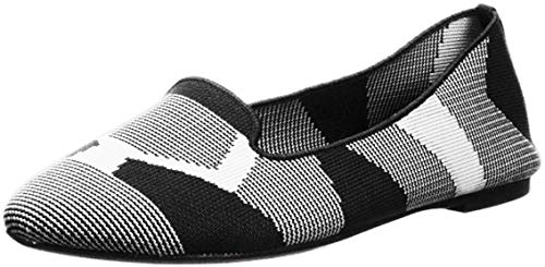 Skechers Women's Cleo-Sherlock-Engineered Knit Loafer Skimmer Ballet Flat, Black/White, 8.5 M US