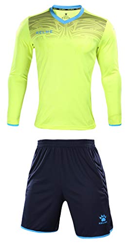 KELME Men Padded Goalkeeper Jersey and Shorts, Youth Soccer Goalie Shirt Long Sleeve, Adult Keeper Uniform Kit Yellow L