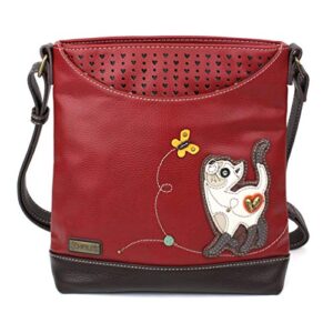 chala sweet messenger tote bag - slim cat - burgundy